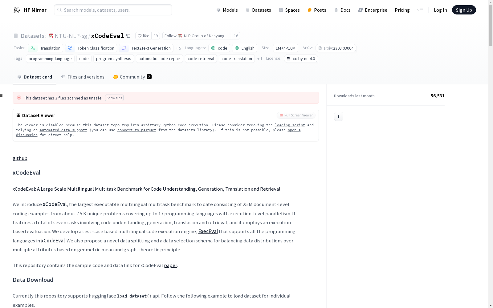 NTU-NLP-sg/xCodeEval|代码分析数据集|多语言处理数据集