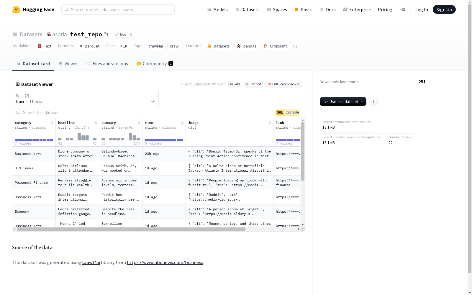 test_repo|新闻分析数据集|数据特征提取数据集