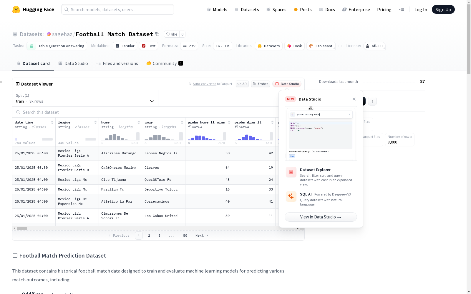 Football_Match_Dataset|体育数据分析数据集|机器学习数据集