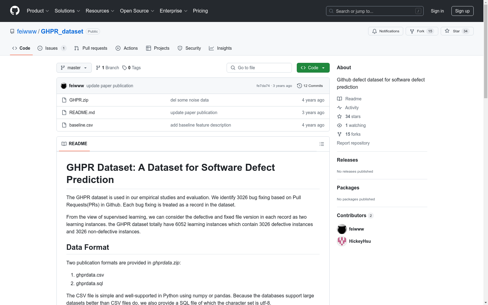 GHPR Dataset|软件缺陷预测数据集|GitHub数据分析数据集