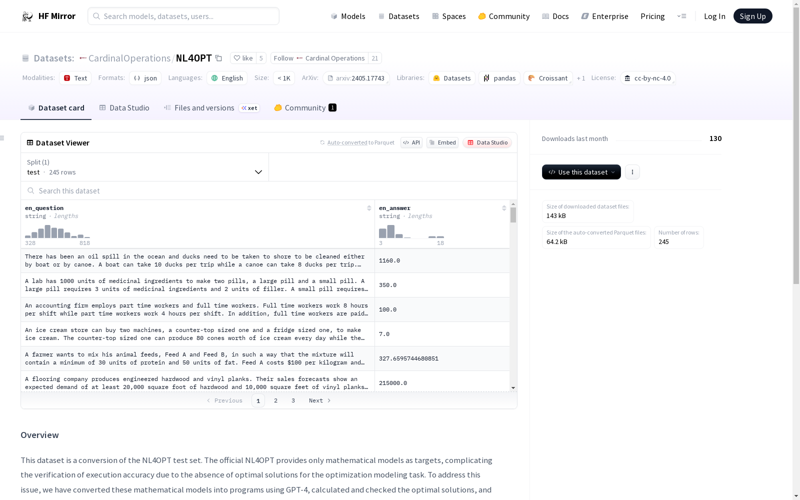 CardinalOperations/NL4OPT|优化建模数据集|自然语言处理数据集