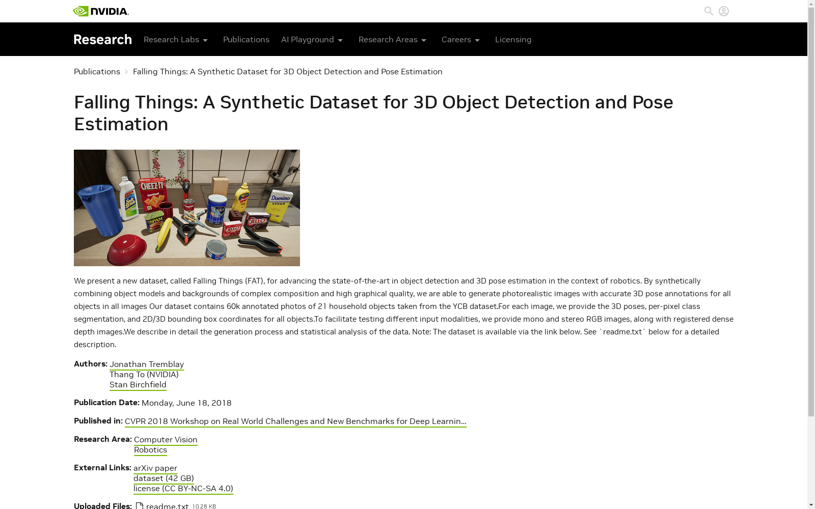 Falling Things (FAT)|机器人技术数据集|物体检测数据集