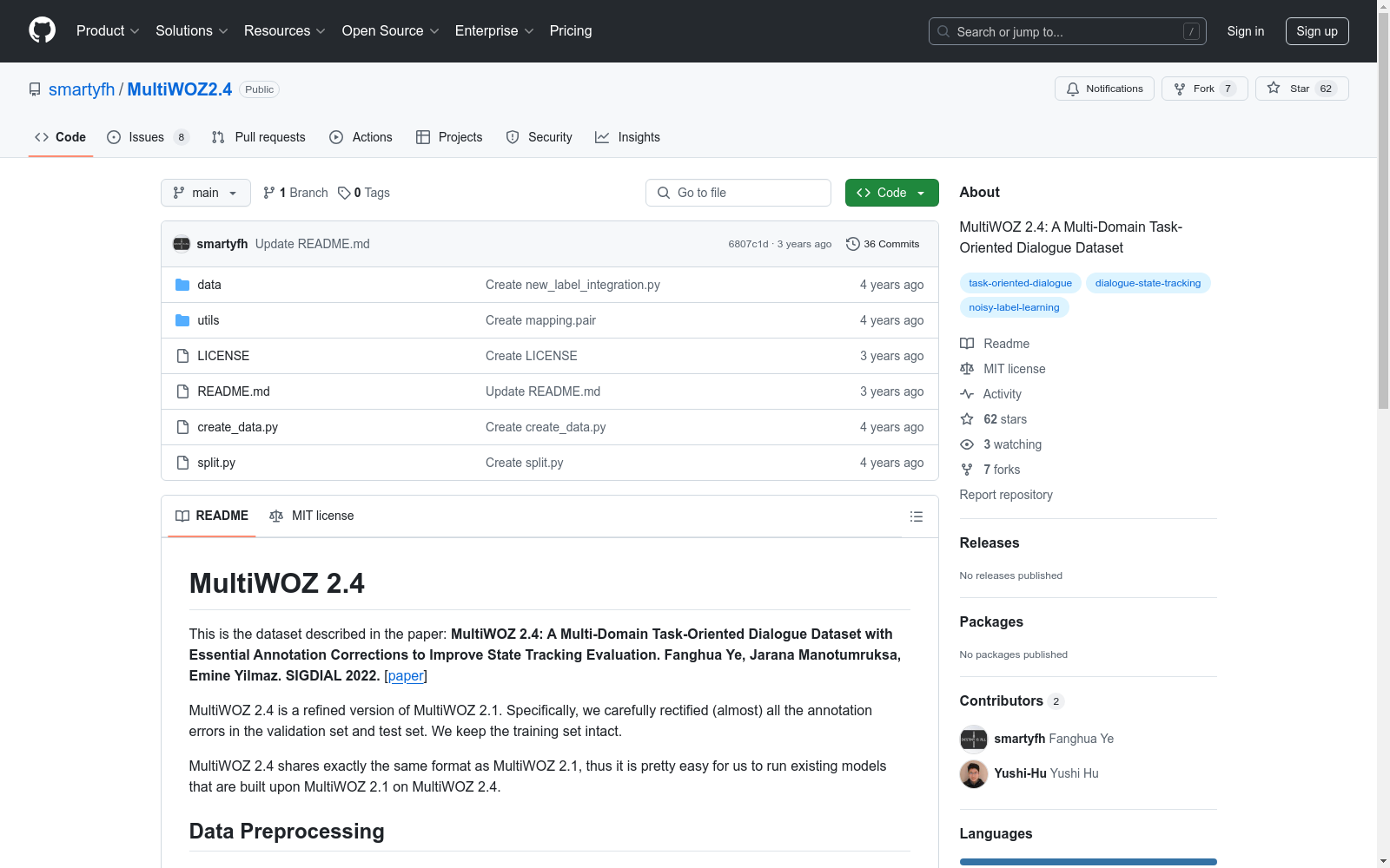MultiWOZ 2.4|对话系统数据集|对话状态跟踪数据集