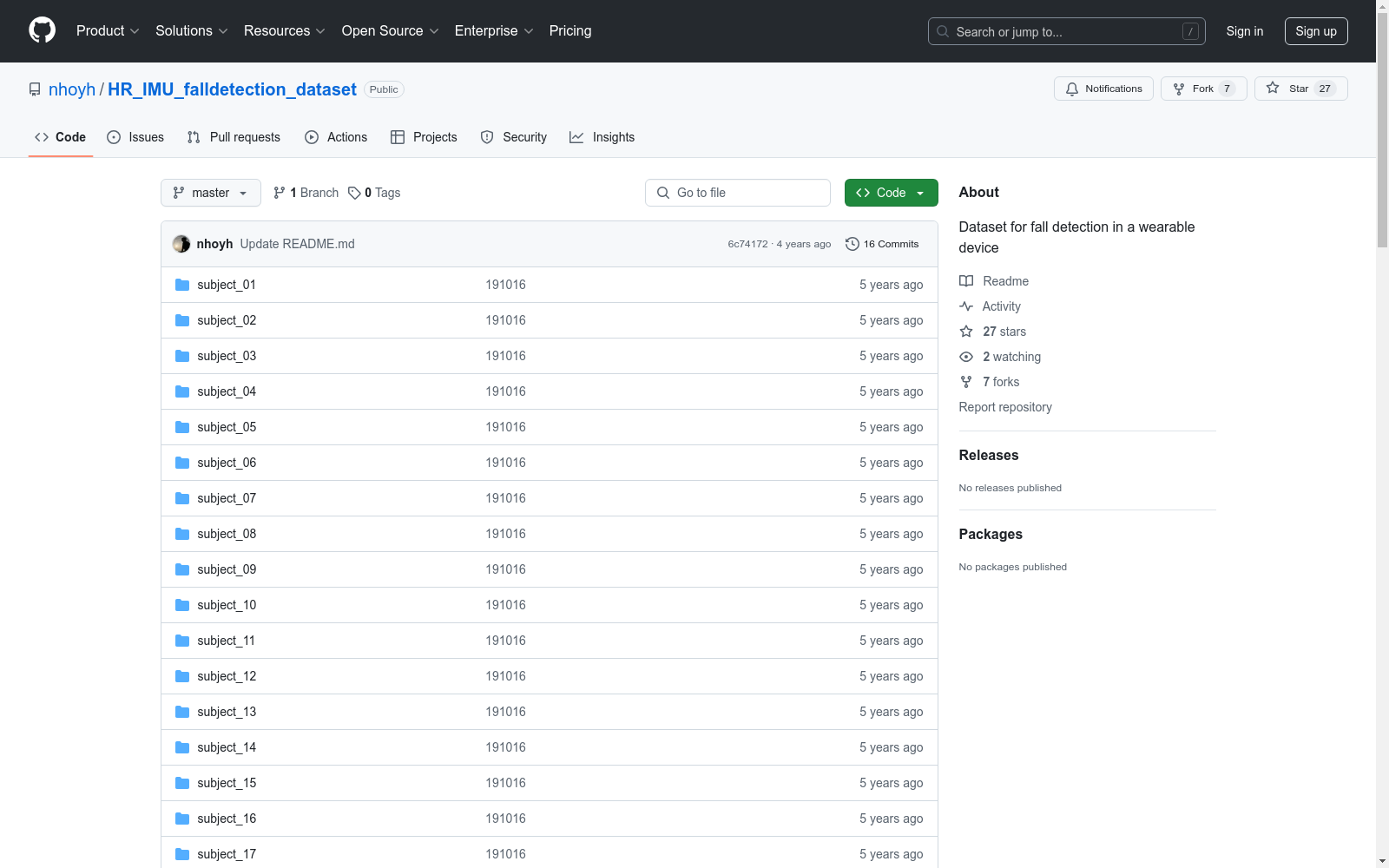 Heart Rate & IMU sensor data for fall detection (HIFD dataset)|穿戴设备监测数据 ...