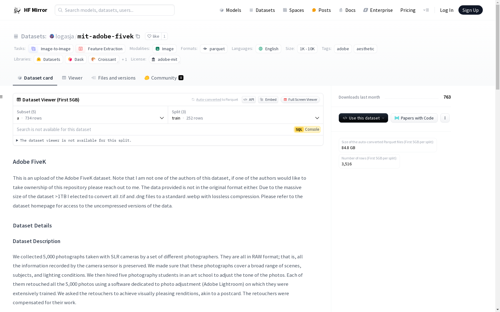 logasja/mit-adobe-fivek|图像处理数据集|计算机视觉数据集
