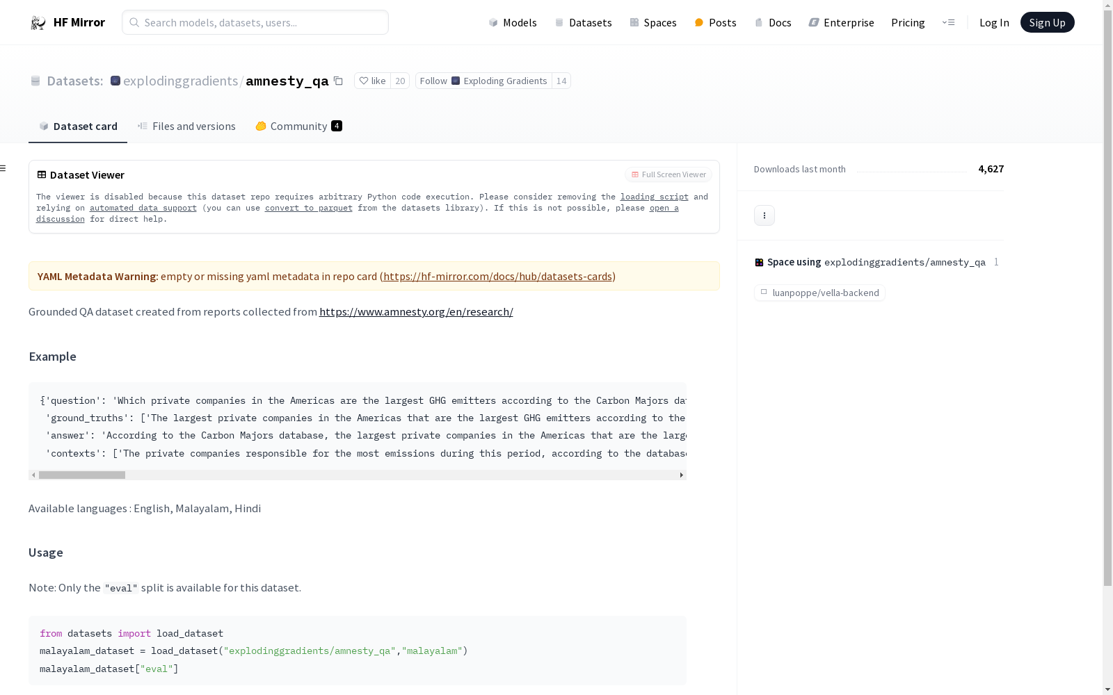 explodinggradients/amnesty_qa|人权数据集|环境责任数据集