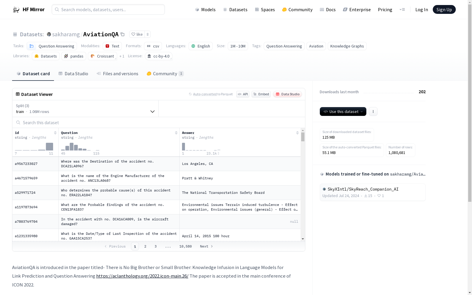 sakharamg/AviationQA|自然语言处理数据集|航空问答数据集