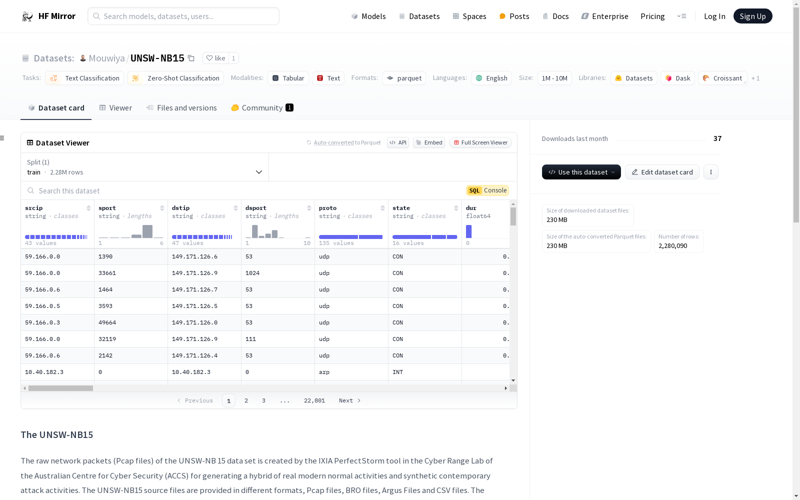 Mouwiya/UNSW-NB15|网络入侵检测数据集|网络安全数据集