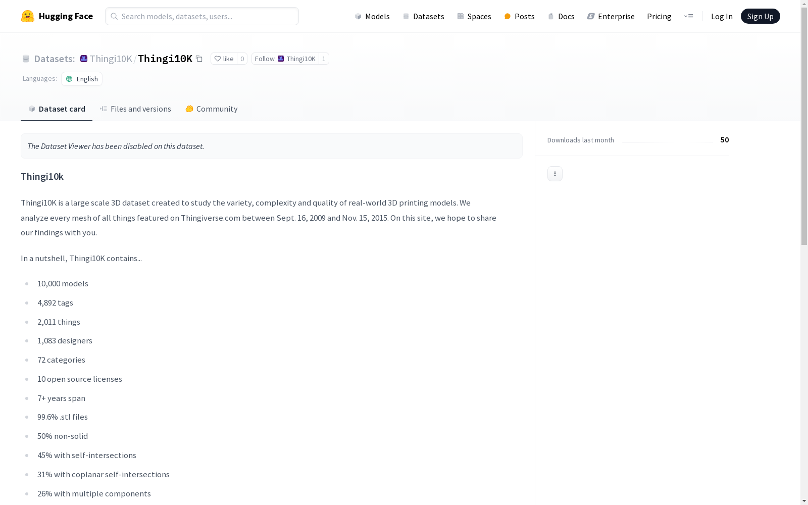 Thingi10K|3D打印数据集|模型分析数据集
