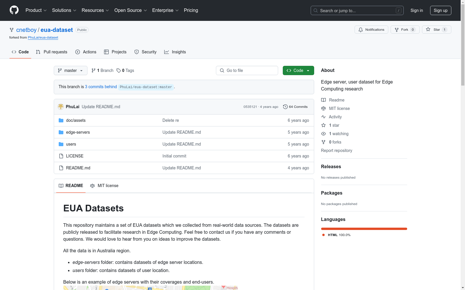 EUA Datasets|边缘计算数据集|地理位置数据数据集