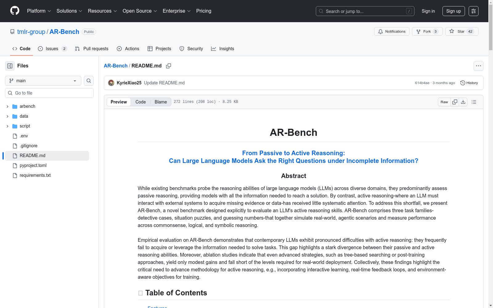 TMLR Group 发布 AR-Bench 数据集, 应用在 自然语言处理、主动推理 领域