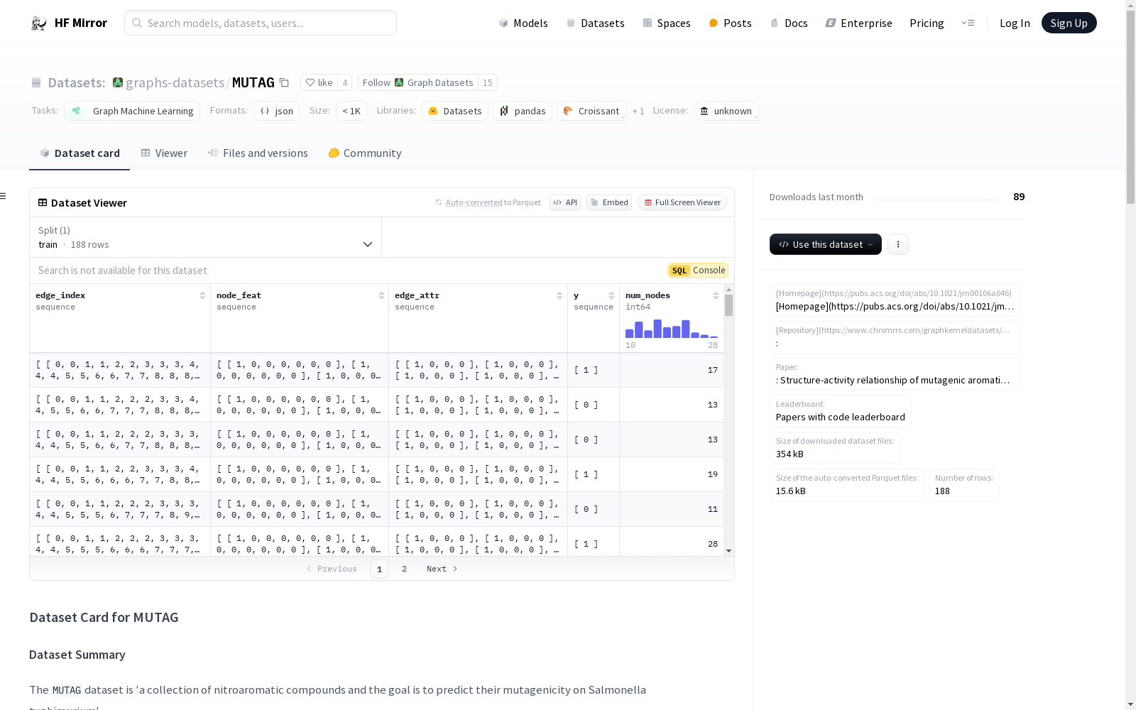 graphs-datasets/MUTAG|化学化合物数据集|生物信息学数据集
