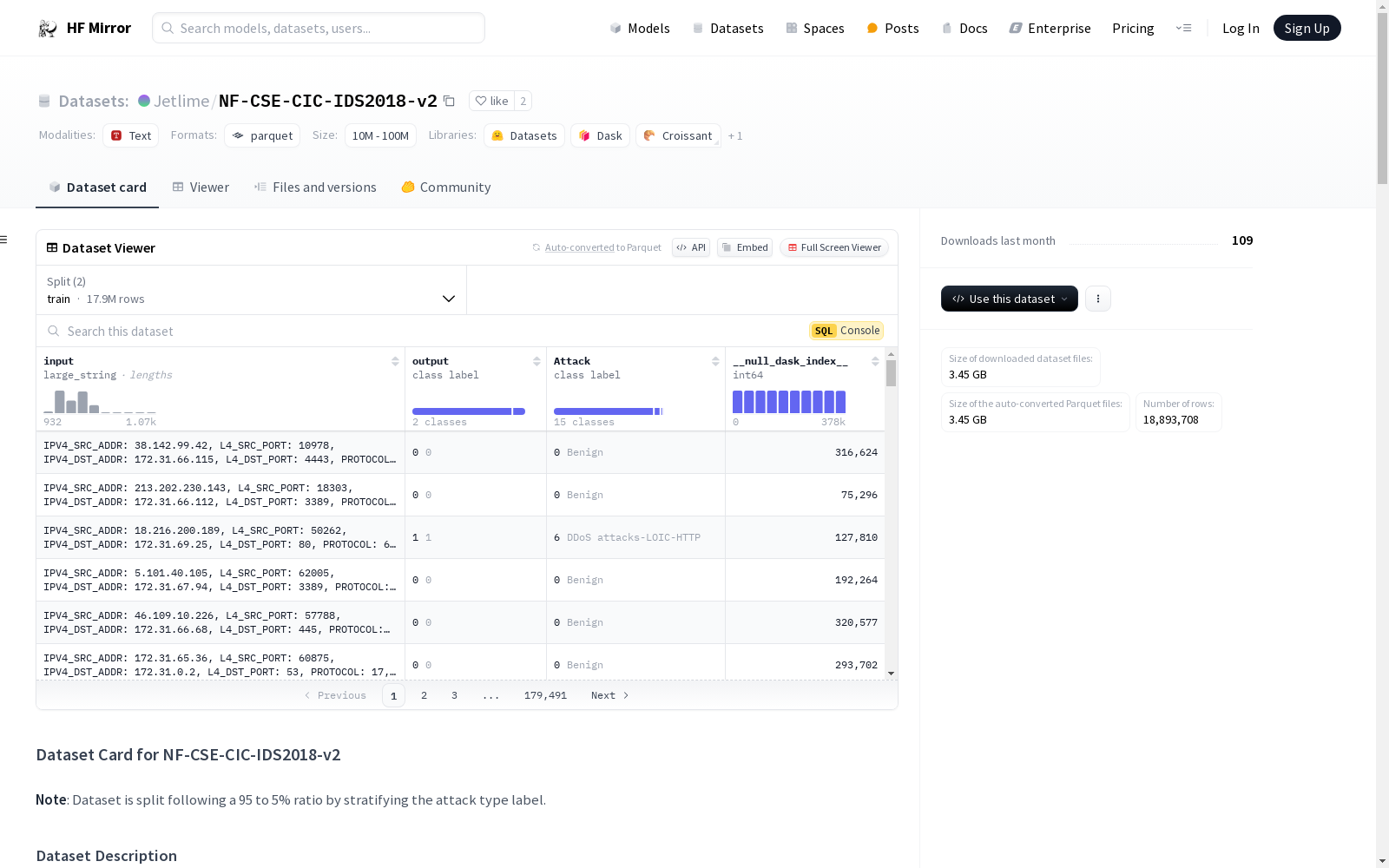 Jetlime/NF-CSE-CIC-IDS2018-v2|网络安全数据集|入侵检测数据集