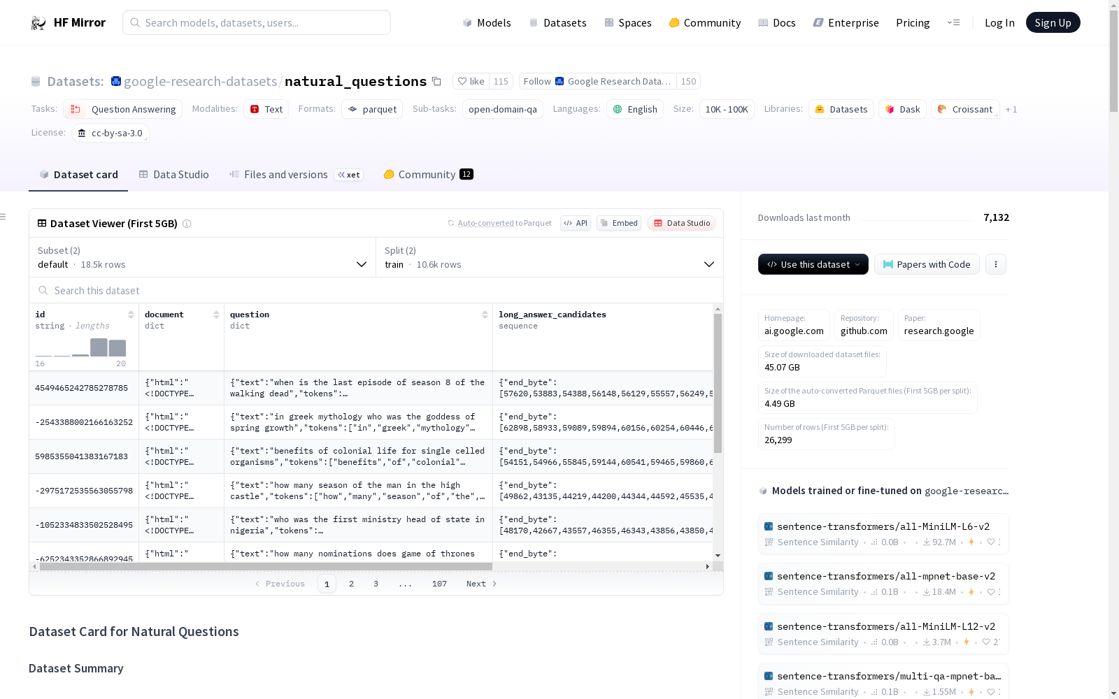 google-research-datasets/natural_questions|问答系统数据集|自然语言处理数据集