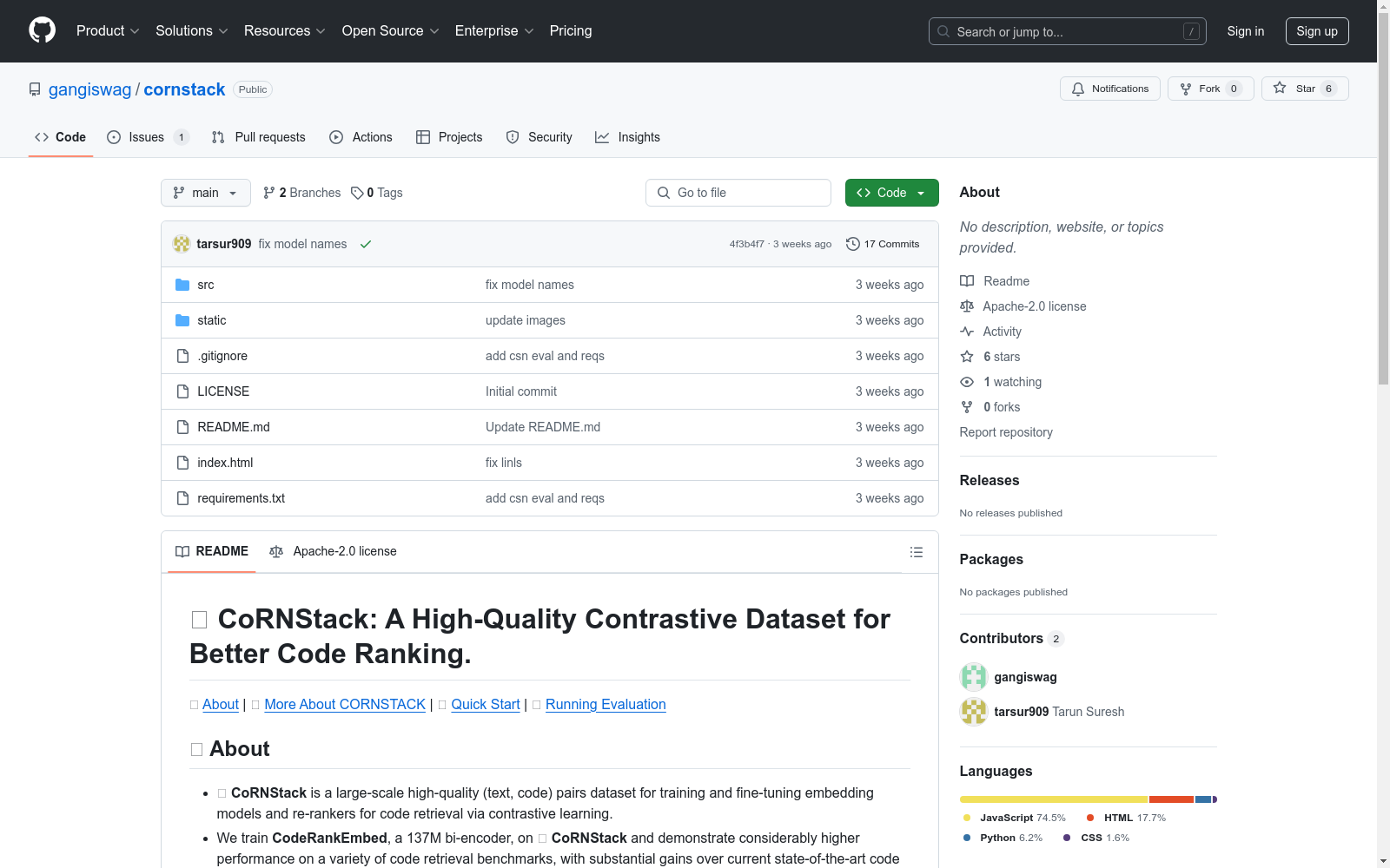 CoRNStack|自然语言处理数据集|机器学习数据集