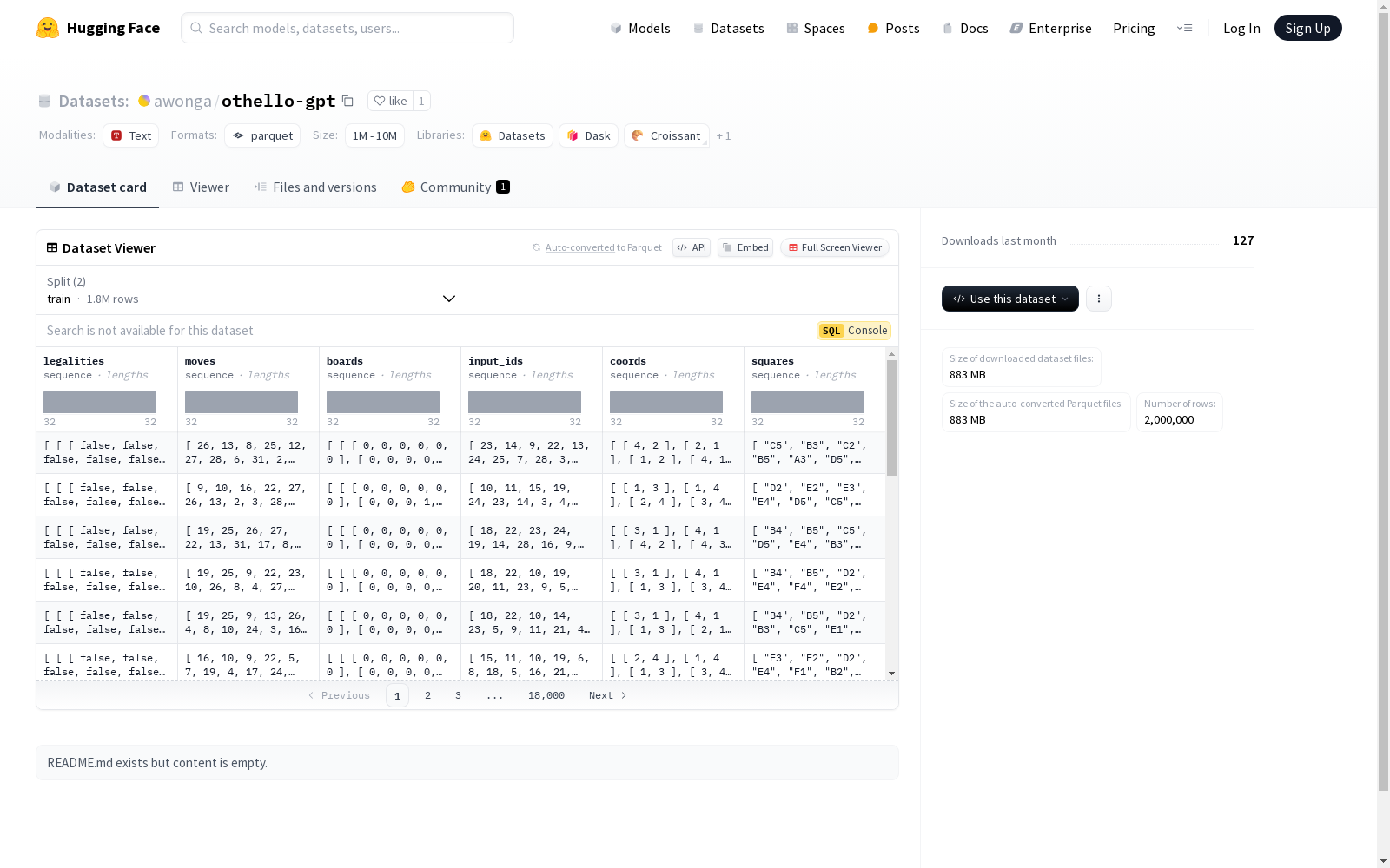 othello-gpt|棋类游戏数据集|机器学习数据集