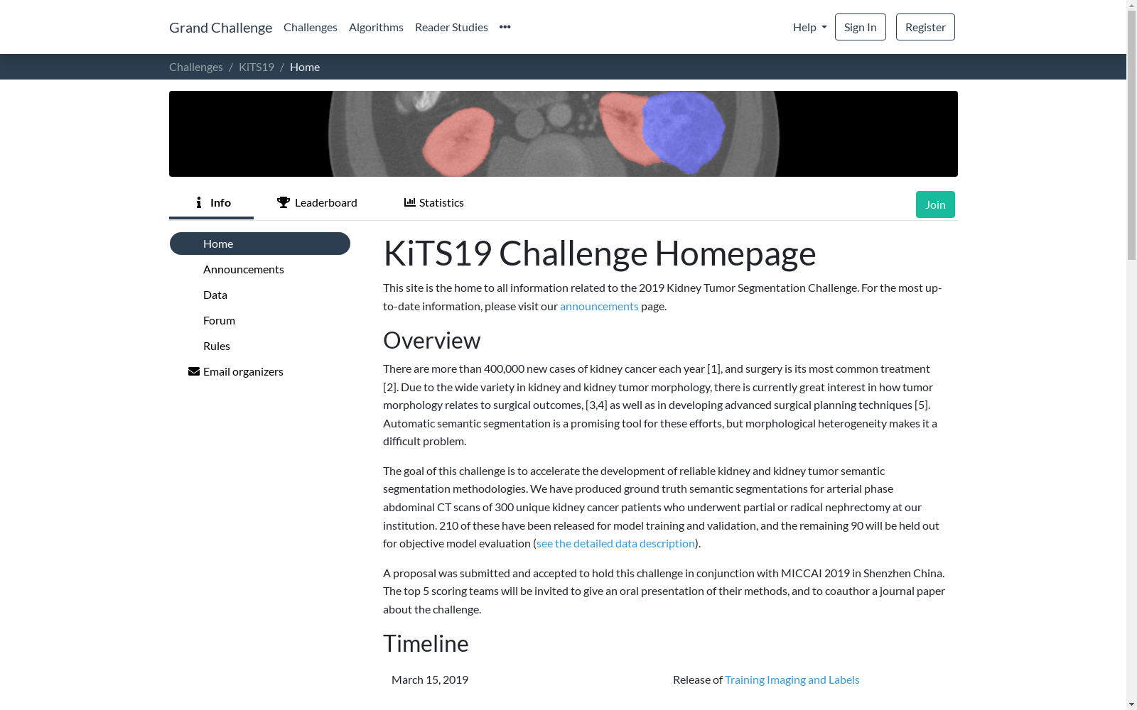 The Kidney and Kidney Tumor Segmentation (KiTS19) Challenge|医学影像分析数据集|肿瘤分割数据集