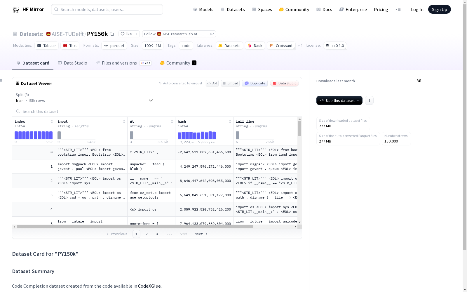 AISE-TUDelft/PY150k|代码补全数据集|编程数据集