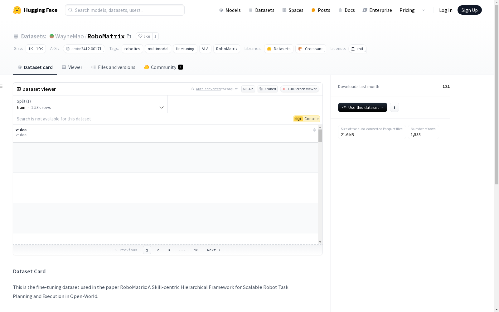 RoboMatrix|机器人技术数据集|多模态学习数据集