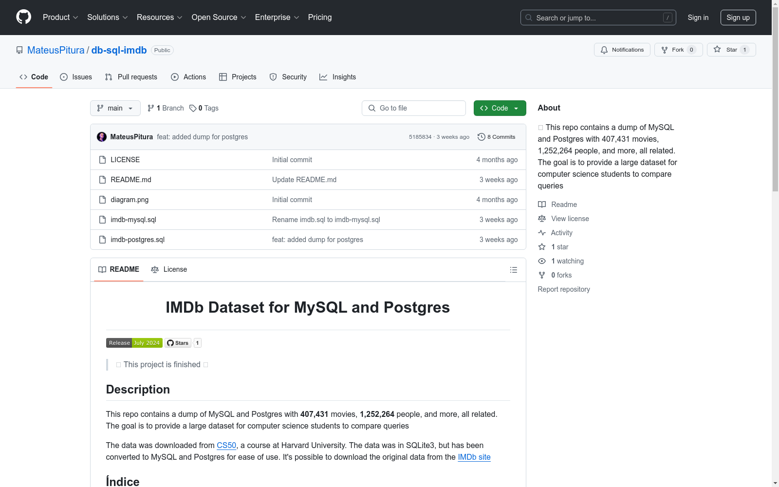 IMDb Dataset for MySQL|数据库数据集|教育数据集