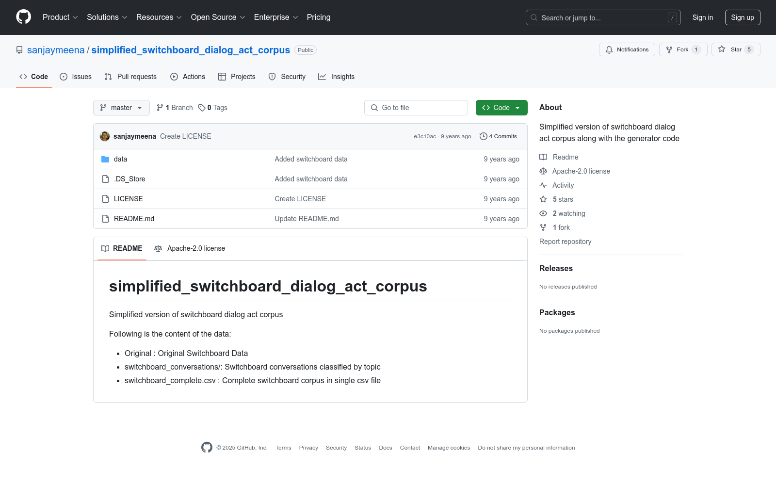 simplified_switchboard_dialog_act_corpus|对话分析数据集|自然语言处理数据集