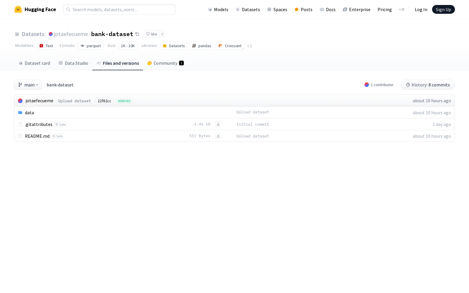 发布 bank-dataset 数据集, 应用在 银行数据、机器学习 领域