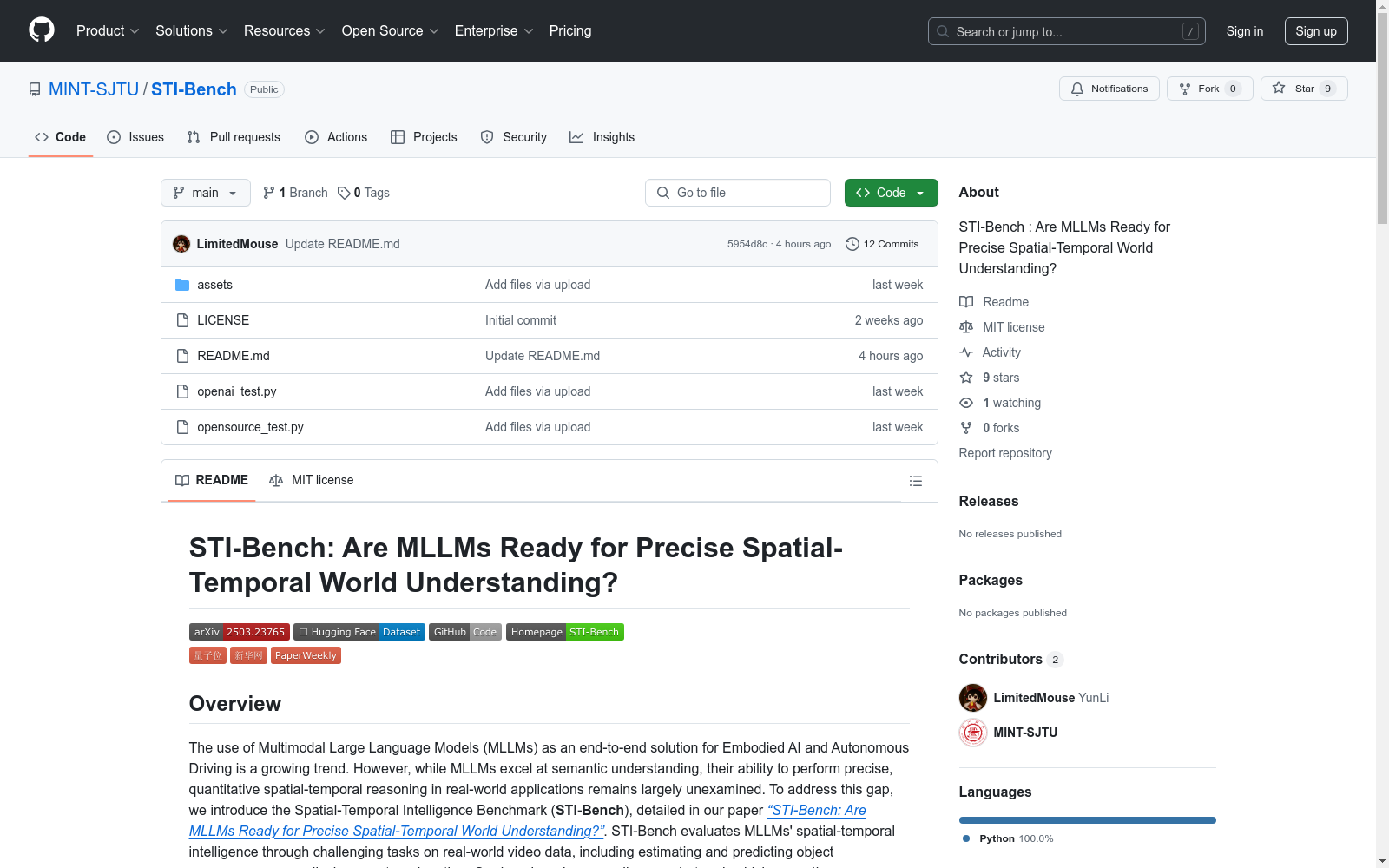 STI-Bench|多模态大型语言模型数据集|空间-时间理解数据集