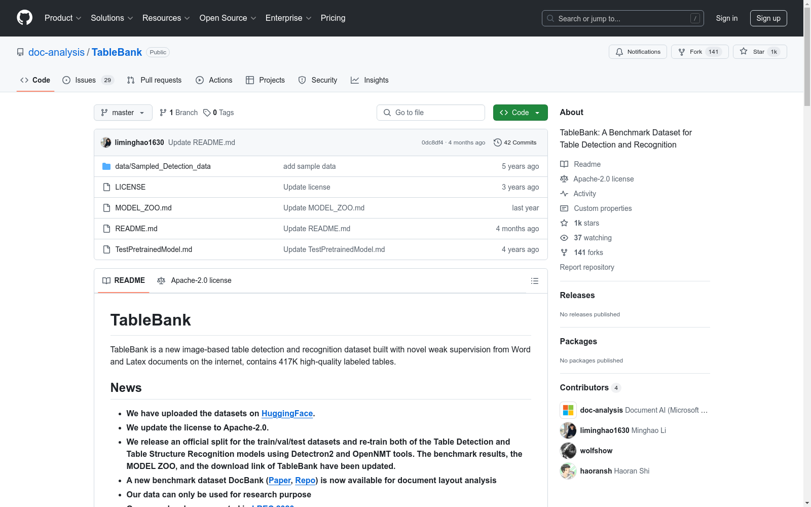 TableBank|表格检测数据集|表格识别数据集