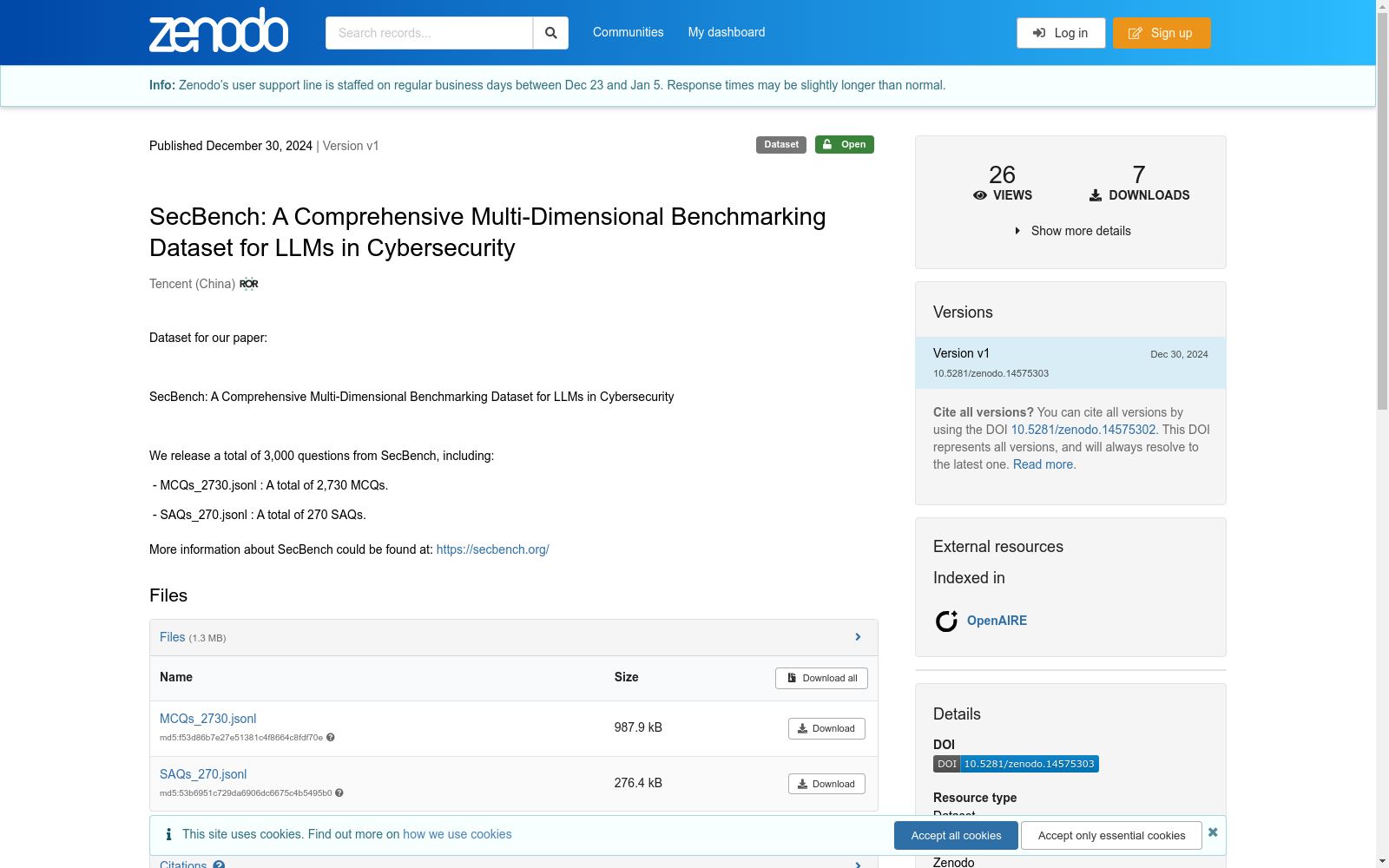 SecBench|网络安全数据集|大语言模型数据集