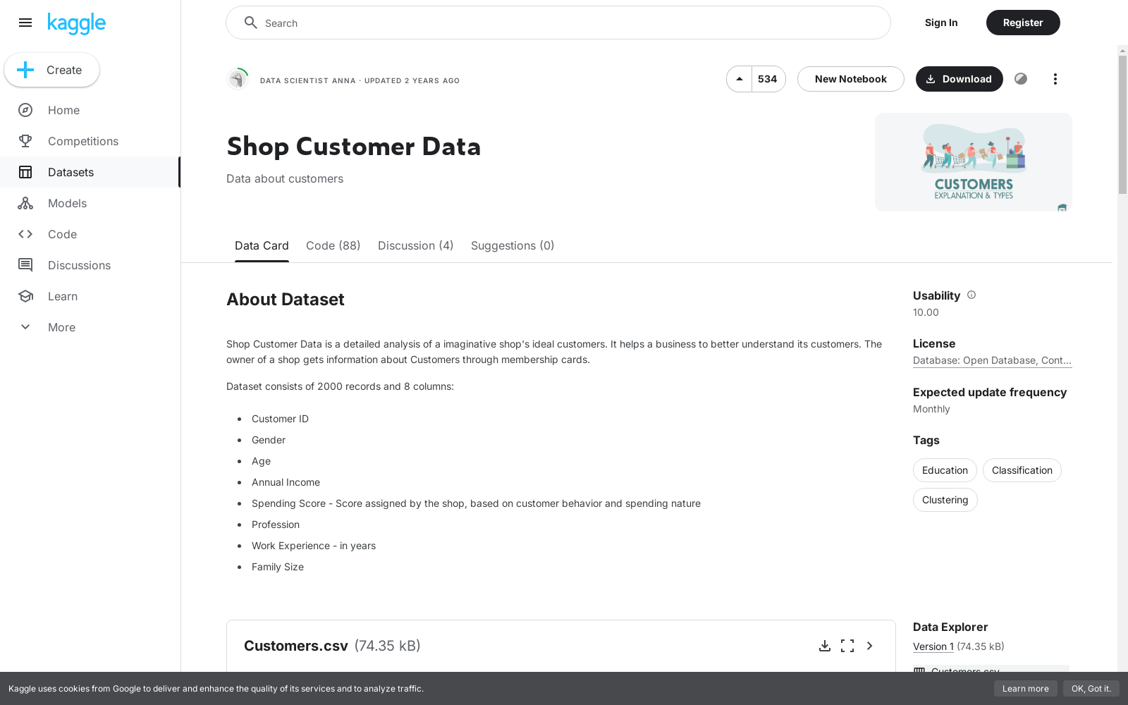 Retail Store Customer Data|零售业数据集|客户分析数据集