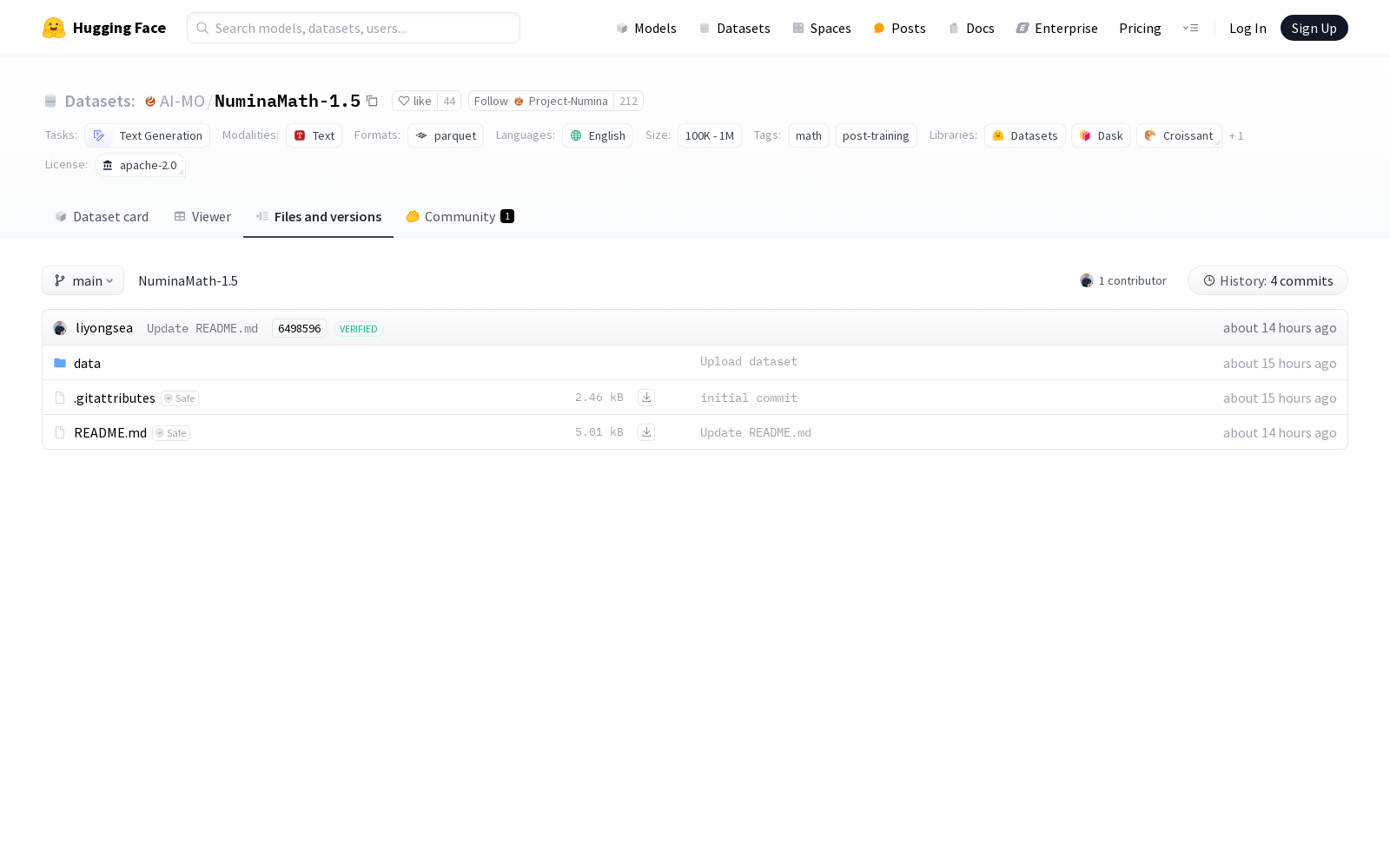 Project-Numina 发布 NuminaMath-1.5 数据集, 应用在 数学教育、竞赛问题 领域