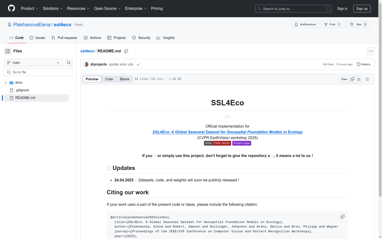 瑞士联邦森林、雪和景观研究所 WSL 发布 SSL4Eco 数据集, 应用在 宏观生态、卫星影像处理 领域
