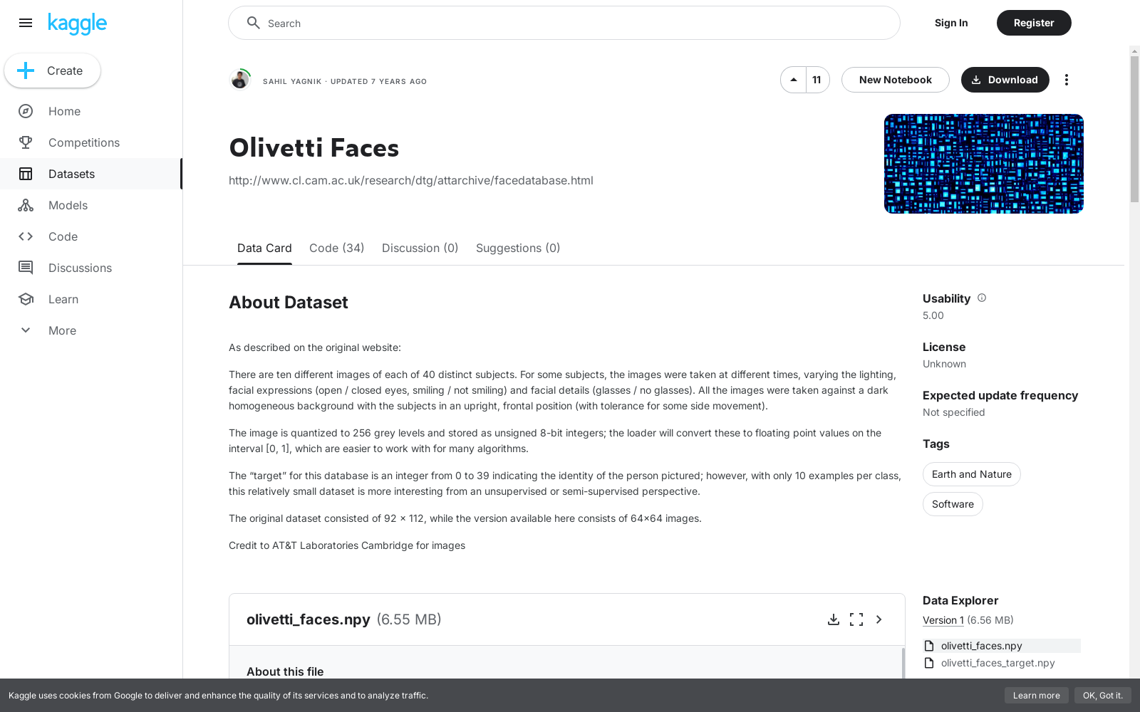 Olivetti Faces|人脸识别数据集|图像处理数据集