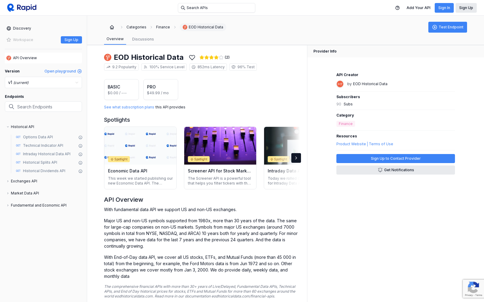EOD Historical Data|金融数据数据集|历史价格分析数据集