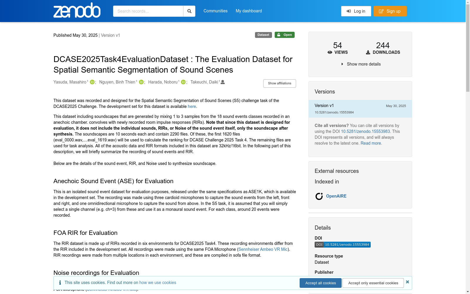 DCASE2025 Task 4 Dataset|声音事件分析数据集|沉浸式通信技术数据集