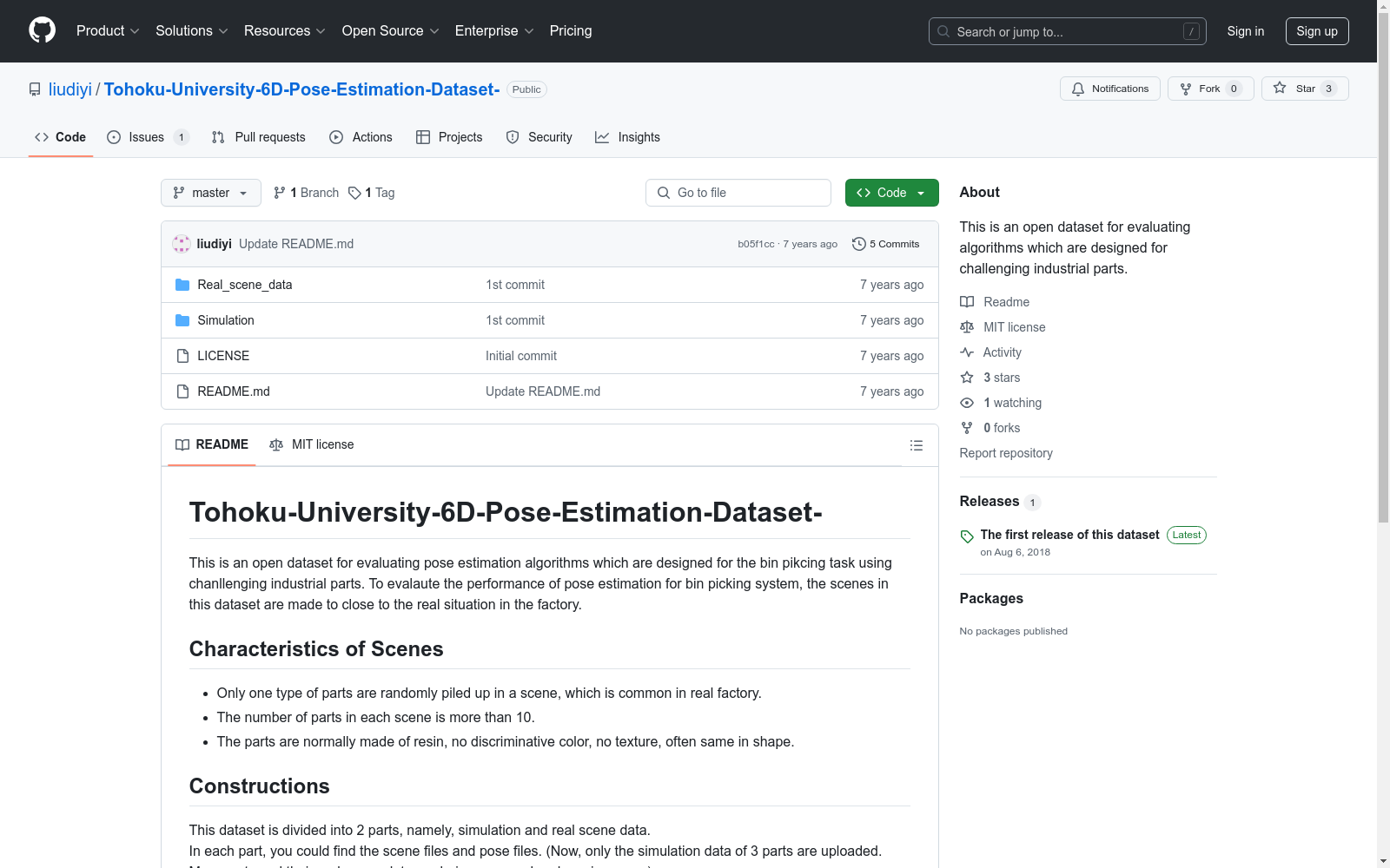 Tohoku University 6d Pose Estimation Dataset 位姿估计数据集 工业自动化数据集