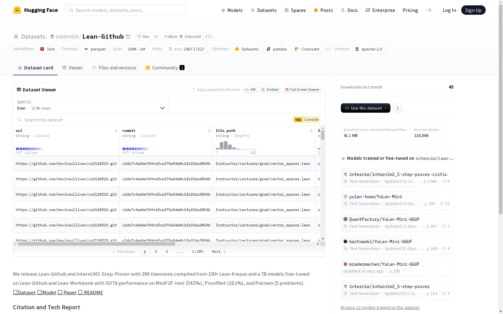 Lean-Github|形式化数学数据集|机器学习数据集