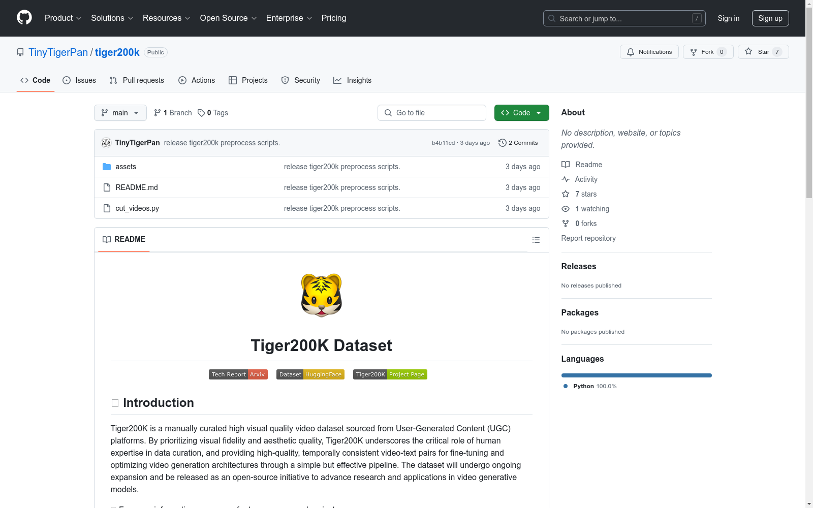 Tiger200K Dataset|视频生成数据集|自然语言处理数据集