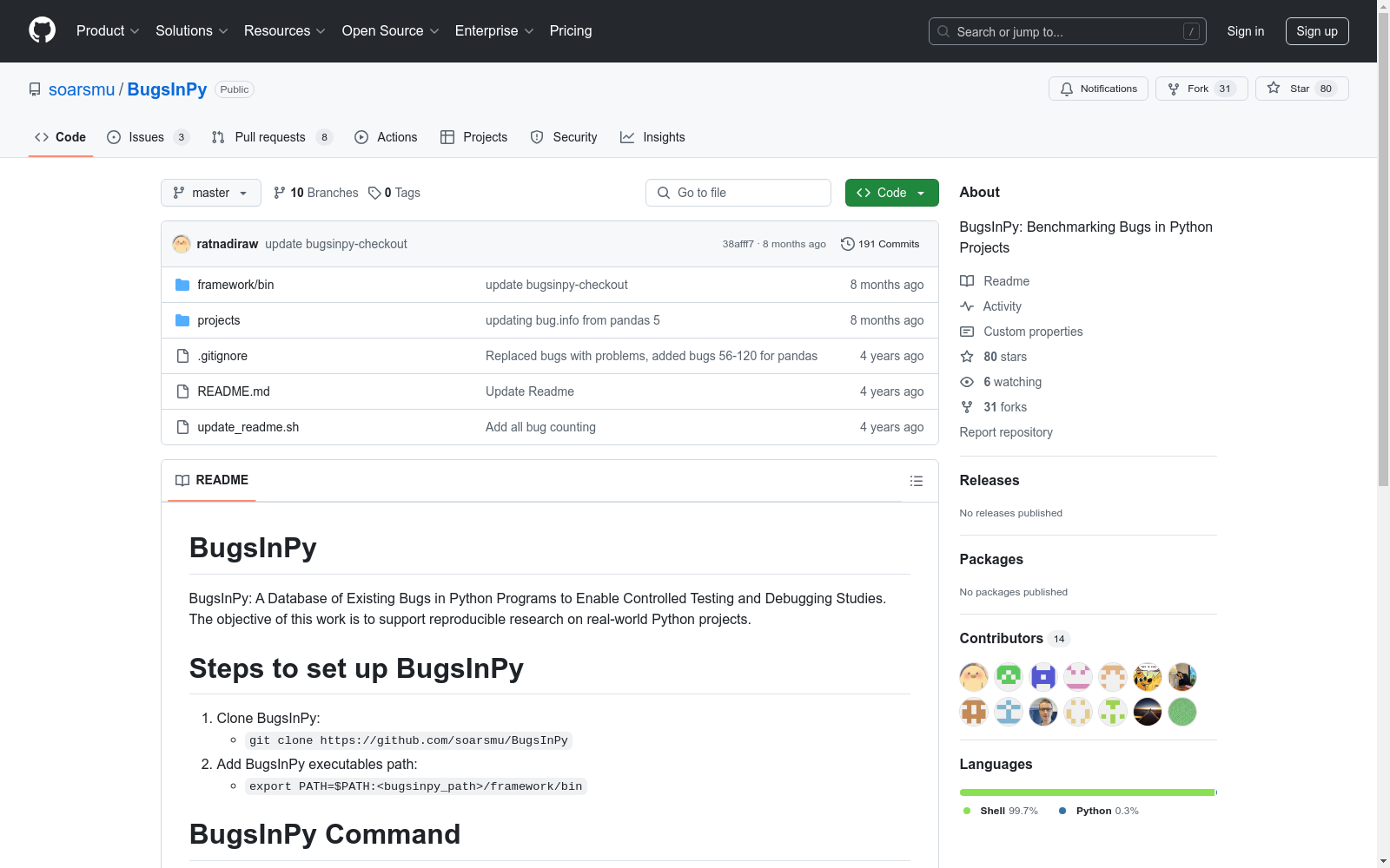 BugsInPy|Python错误研究数据集|软件测试数据集