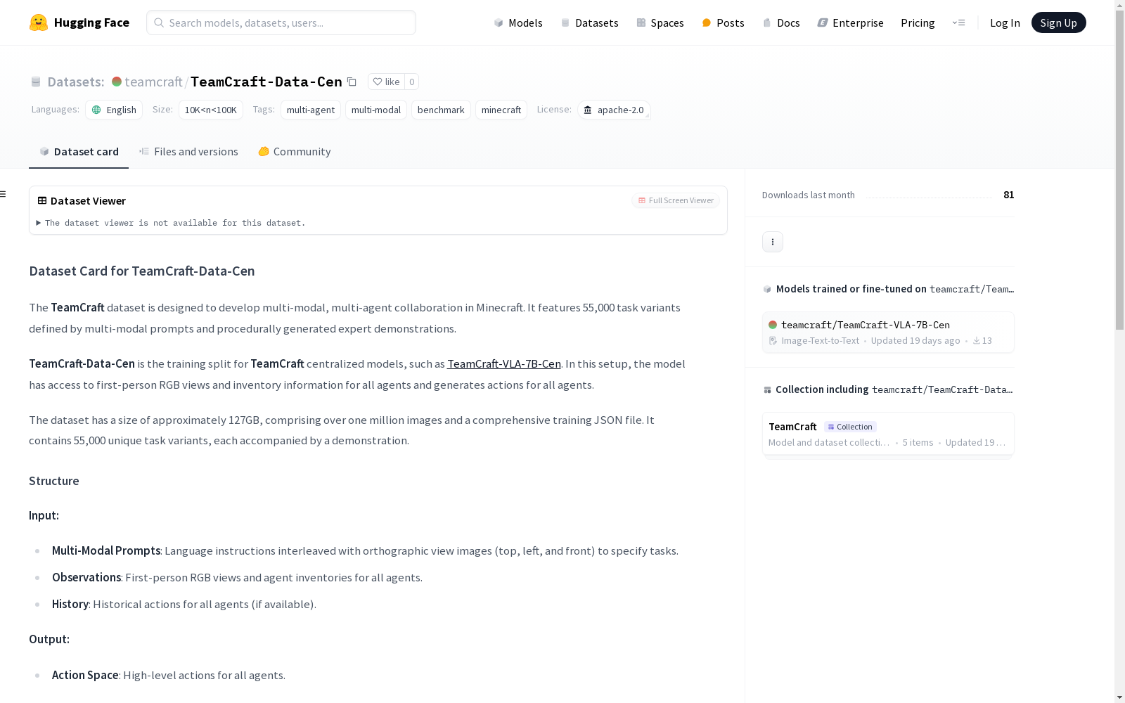 TeamCraft-Data-Cen|游戏AI数据集|多智能体协作数据集