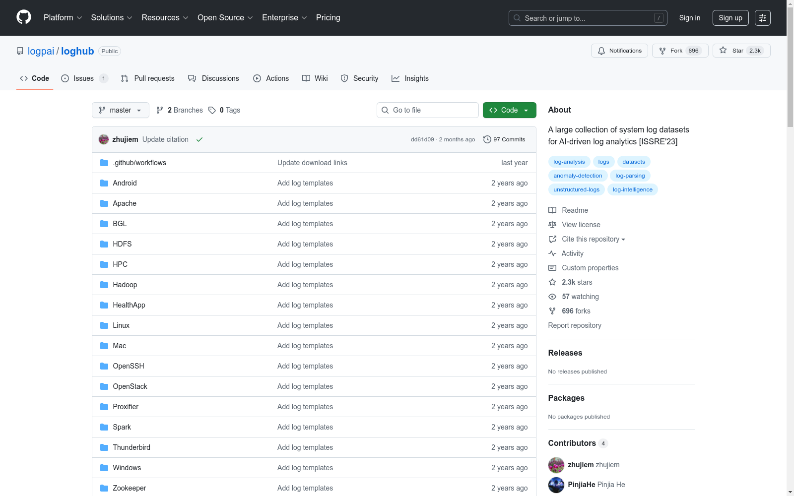 Loghub|系统日志分析数据集|AI研究数据集