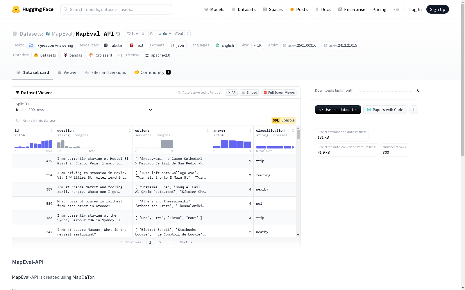 MapEval-API|问答系统数据集|多项选择题数据集