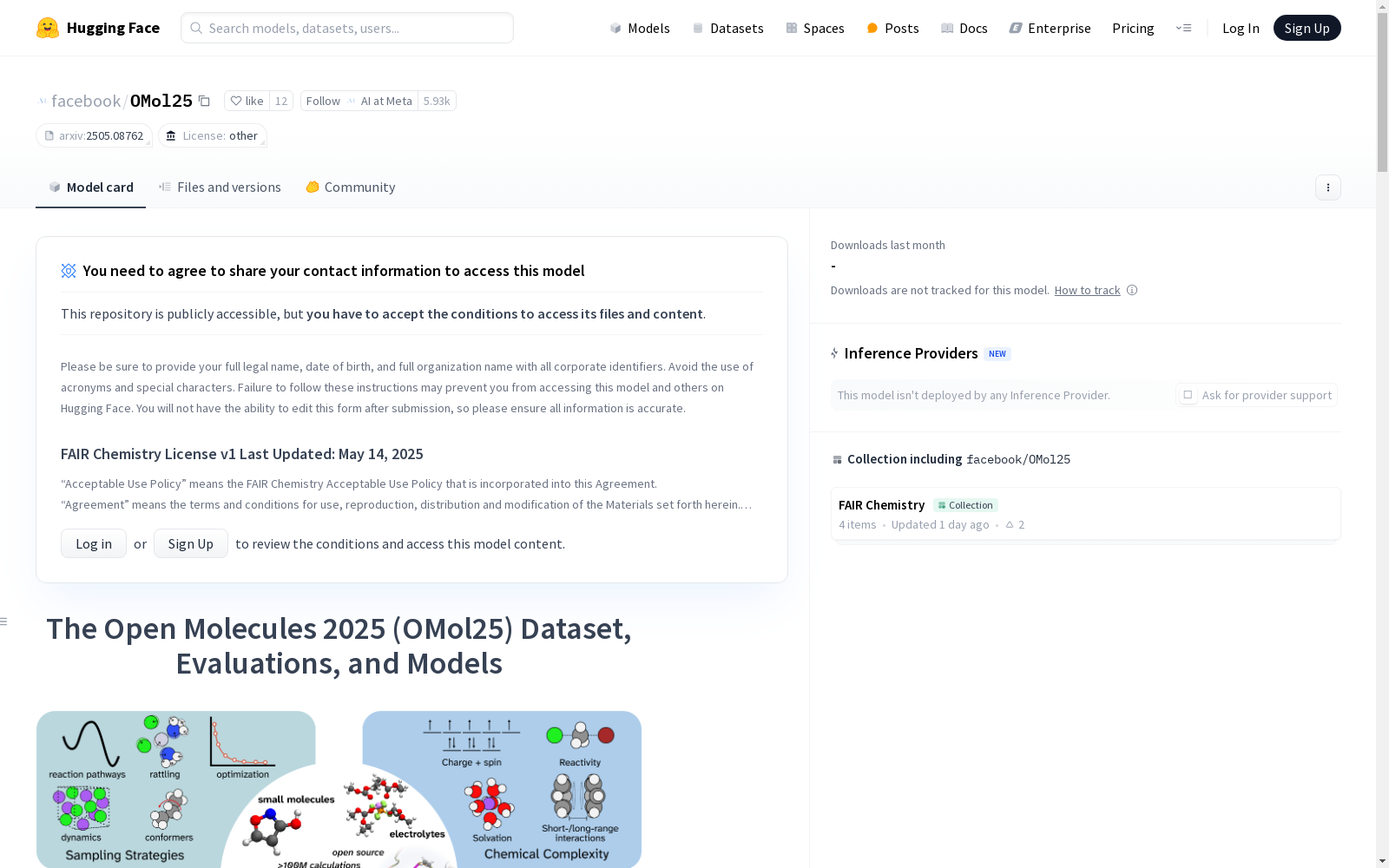 FAIR at Meta 发布 Open Molecules 2025 (OMol25) 数据集, 应用在 分子化学、机器学习 领域