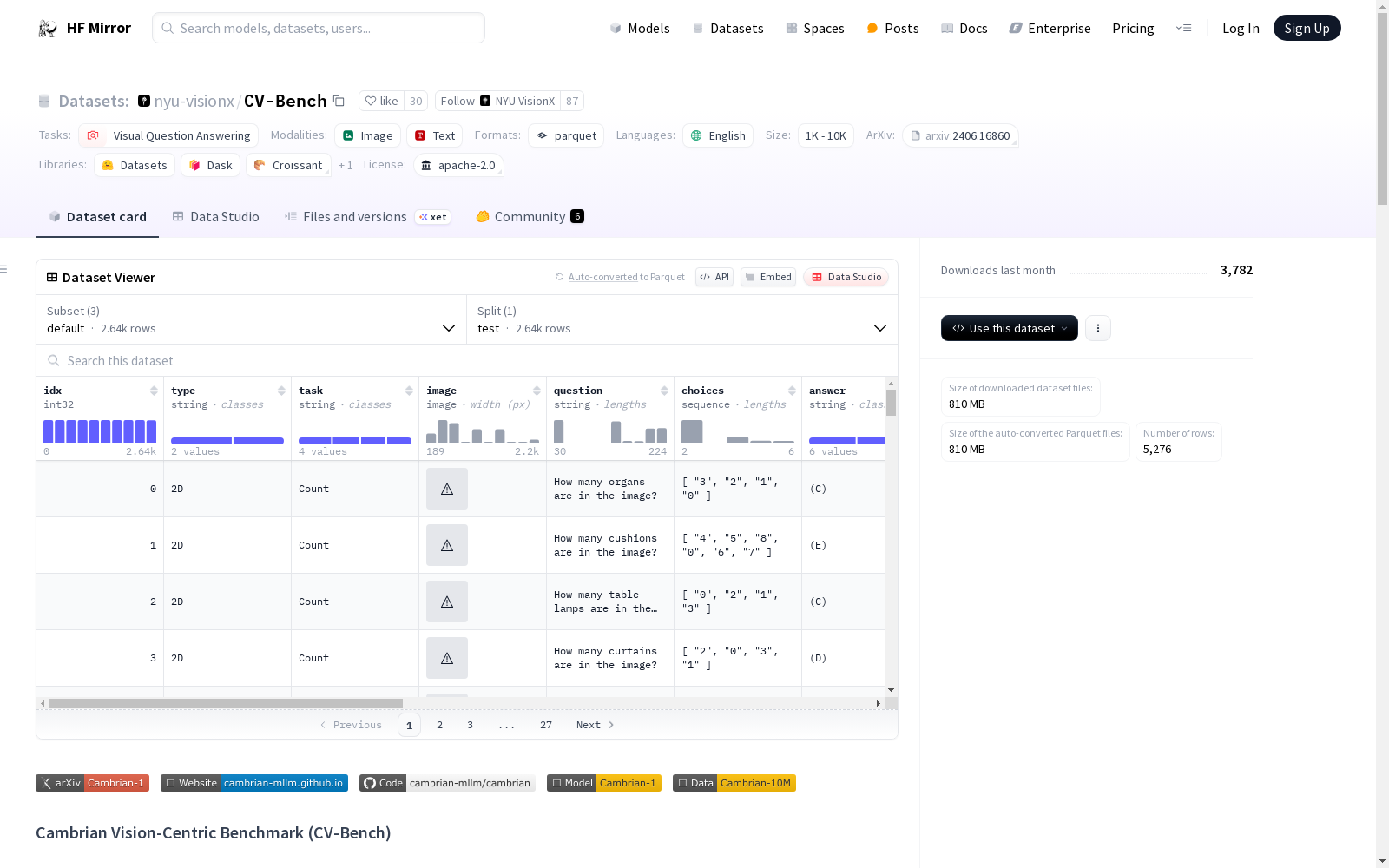 nyu-visionx/CV-Bench|视觉任务数据集|多模态学习数据集