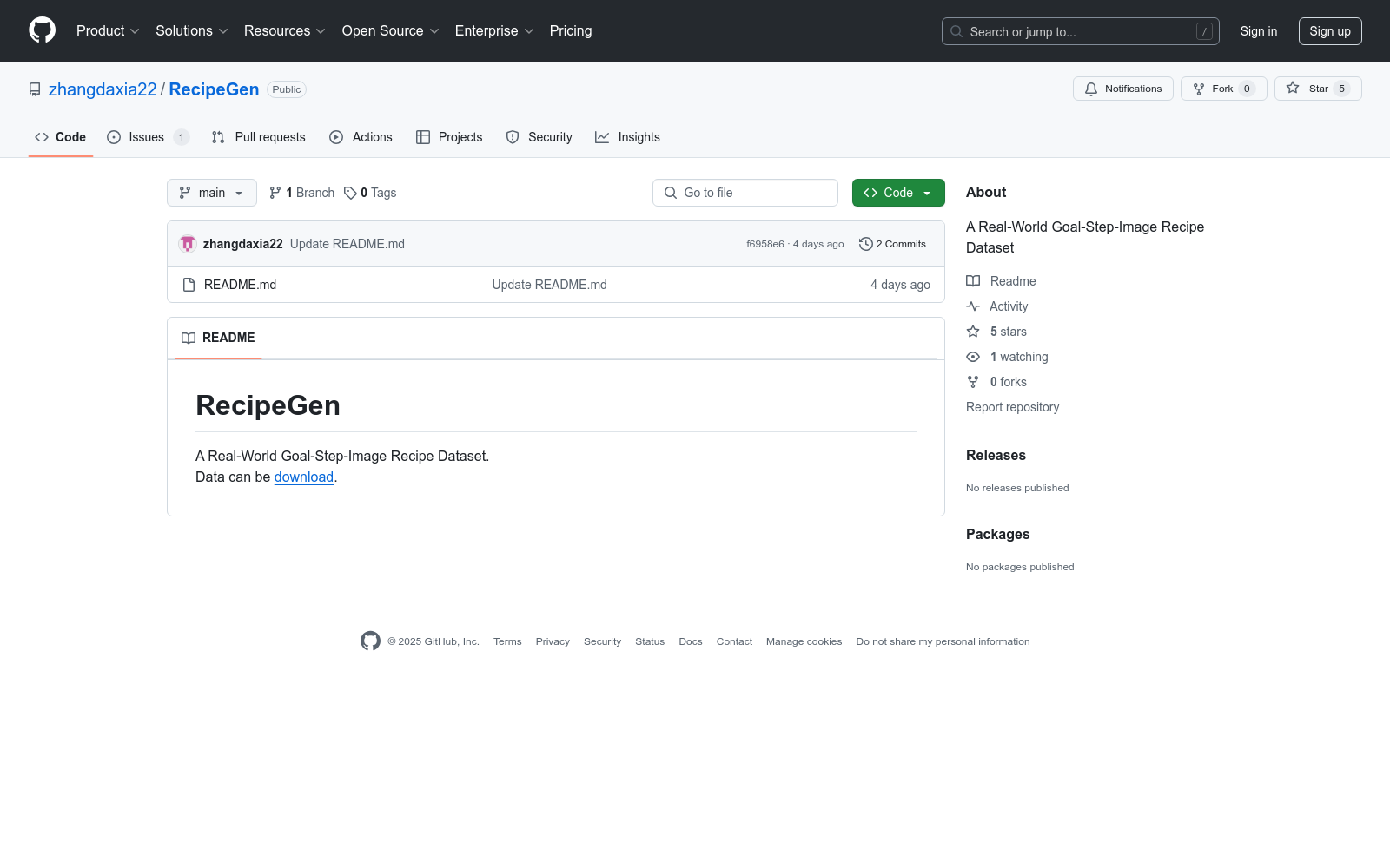 RecipeGen|食谱生成数据集|食品数据集
