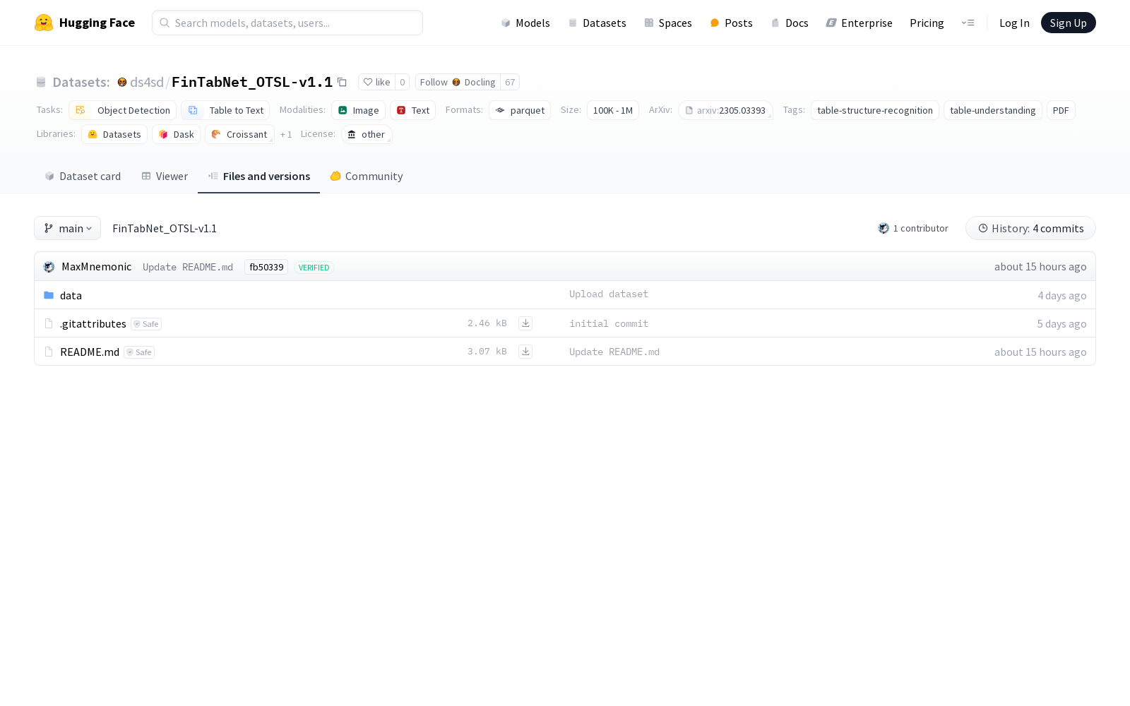 发布 FinTabNet_OTSL-v1.1 数据集, 应用在 表格识别、机器学习 领域
