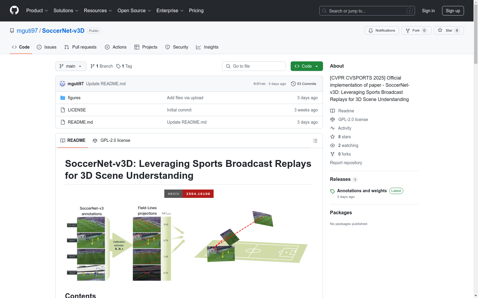 SoccerNet-v3D|足球分析数据集|3D场景理解数据集