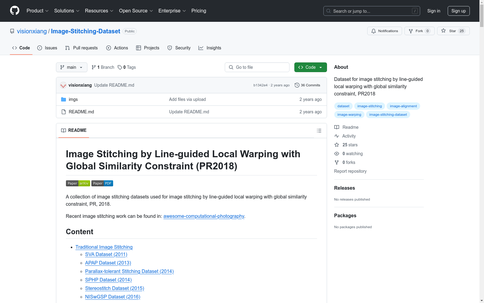 Image Stitching by Line-guided Local Warping with Global Similarity Constraint (PR2018)|图像拼接数据集 ...
