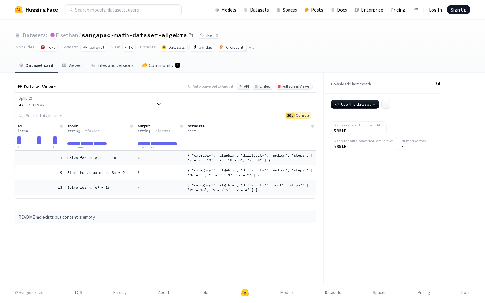 sangapac-math-dataset-algebra|代数数据集|数学数据集数据集