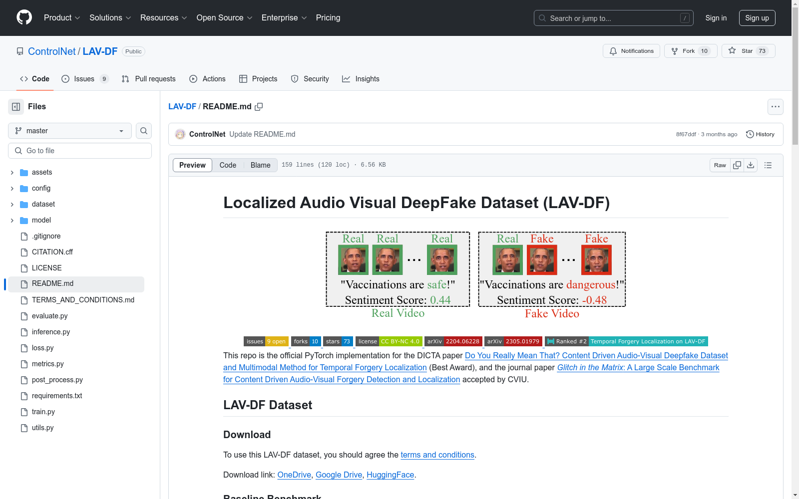 莫纳什大学 发布 Localized Audio Visual DeepFake (LAV-DF) 数据集, 应用在 深度伪造检测、视频分析 领域